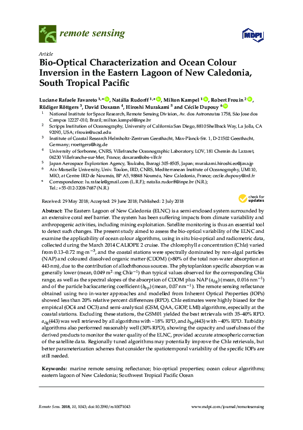 (PDF) Bio-Optical Characterization and Ocean Colour Inversion in the ...