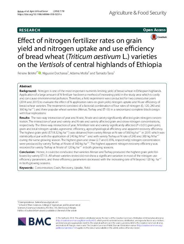 (PDF) Effect of nitrogen fertilizer rates on grain yield and nitrogen ...