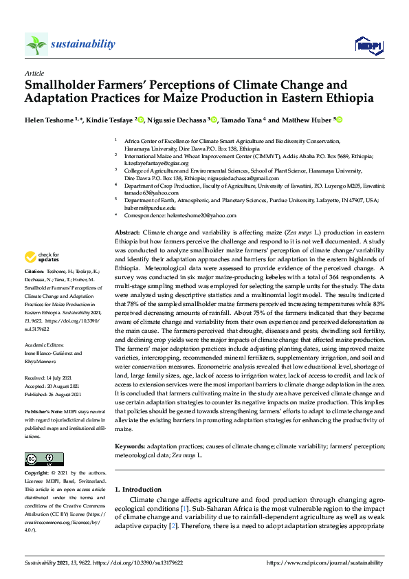 (PDF) Smallholder Farmers’ Perceptions of Climate Change and Adaptation Practices for Maize ...
