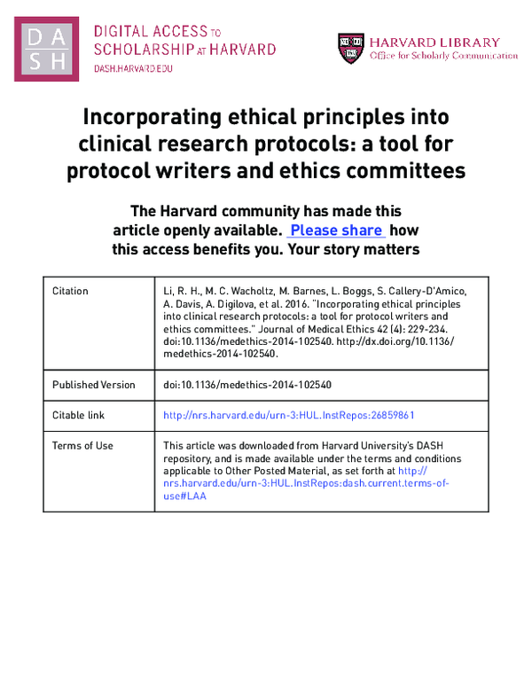 (PDF) Incorporating ethical principles into clinical research protocols ...