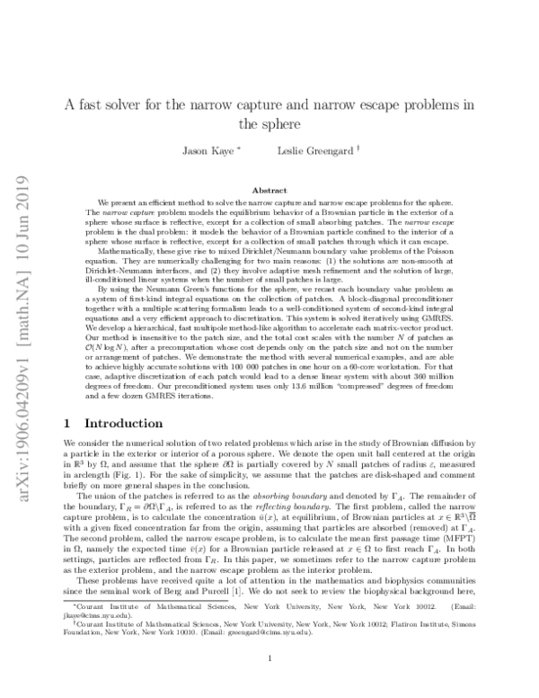 (PDF) A fast solver for the narrow capture and narrow escape problems ...