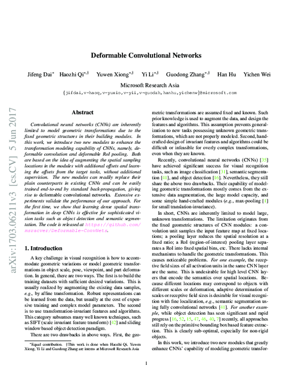 (PDF) Deformable Convolutional Networks