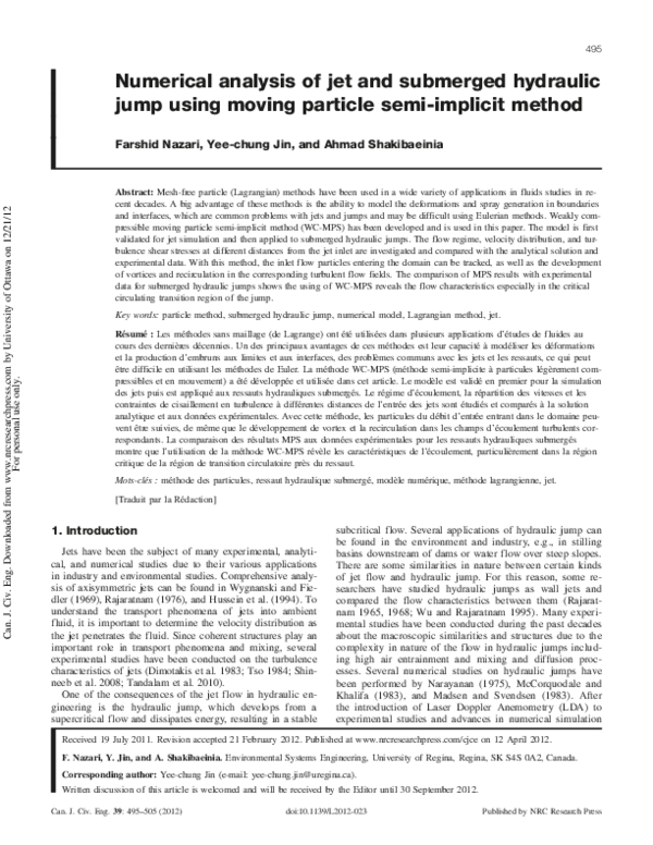 (PDF) Numerical analysis of jet and submerged hydraulic jump using moving particle semi-implicit ...