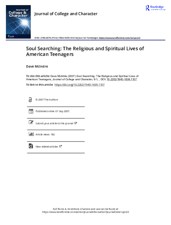 (PDF) Soul Searching: The Religious and Spiritual Lives of American ...