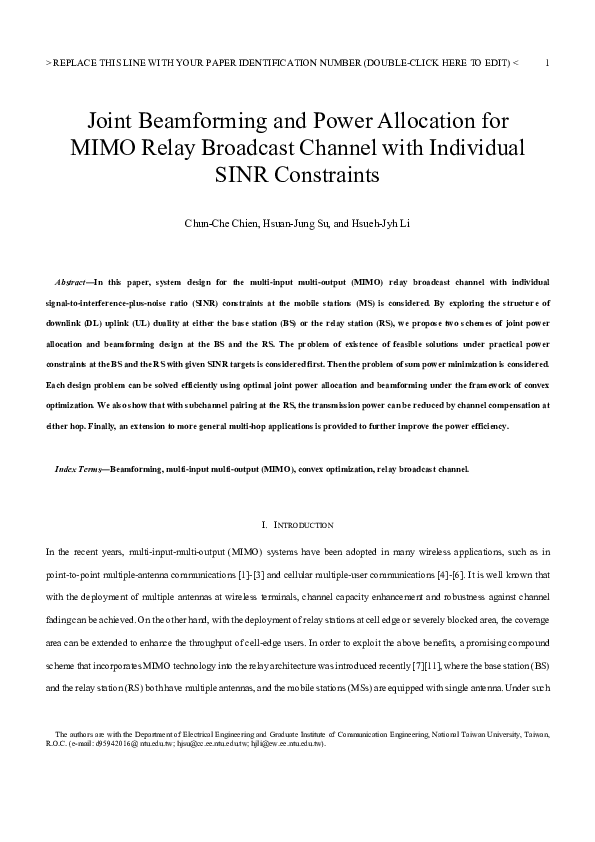 (PDF) Joint Beamforming and Power Allocation for MIMO Relay Broadcast Channel with Individual ...