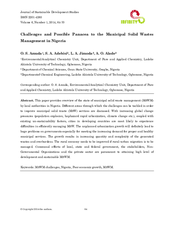 (PDF) Journal of Sustainable Development Studies Challenges and ...