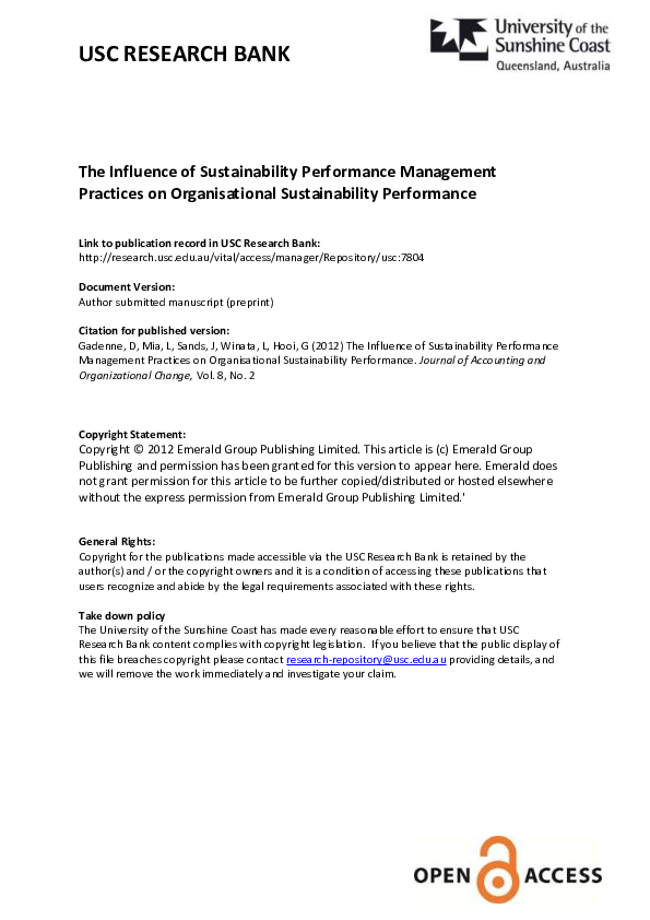(PDF) The influence of sustainability performance management practices ...