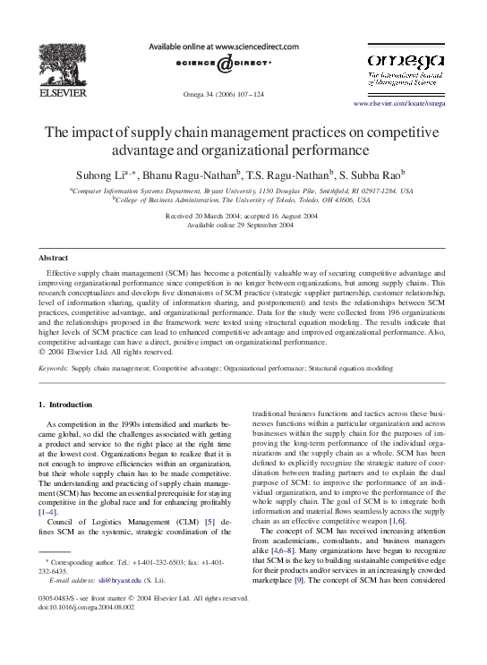 (PDF) The impact of supply chain management practices on competitive advantage and ...