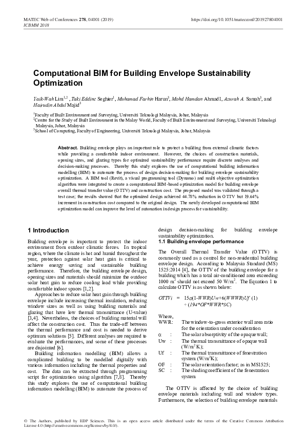 (PDF) Computational BIM for Building Envelope Sustainability Optimization