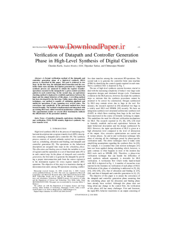 Pdf Verification Of Datapath And Controller Generation Phase In High