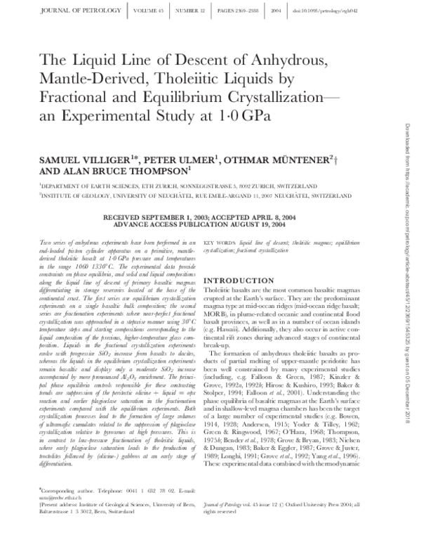 (PDF) The Liquid Line of Descent of Anhydrous, Mantle-Derived ...