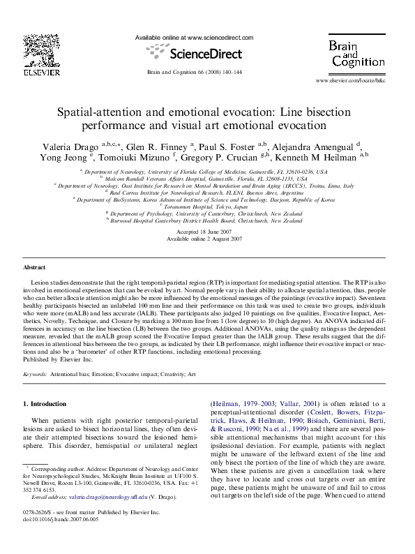 (PDF) Spatial-attention and emotional evocation: Line bisection ...