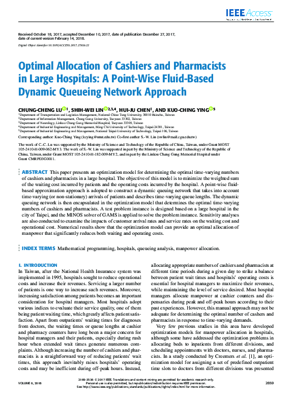 (PDF) Optimal Allocation of Cashiers and Pharmacists in Large Hospitals: A Point-Wise Fluid ...