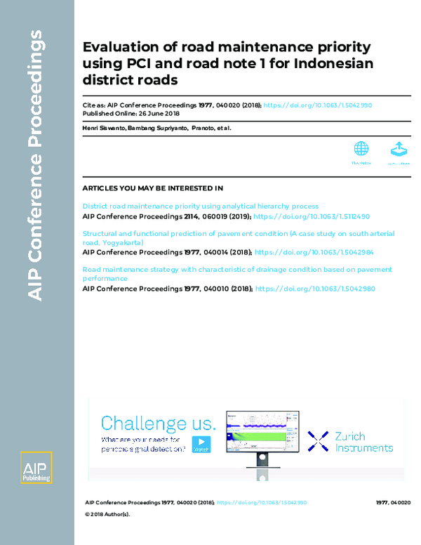 (PDF) Evaluation of road maintenance priority using PCI and road note 1 ...