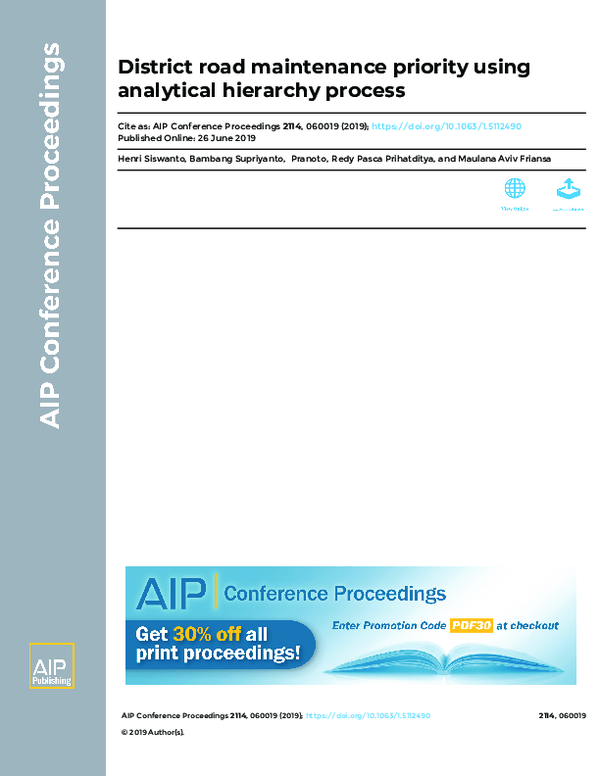 (PDF) District road maintenance priority using analytical hierarchy process