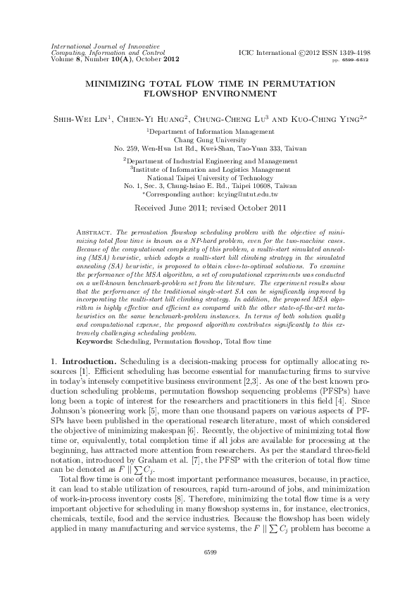 (PDF) Minimizing Total Flow Time in Permutation Flowshop Environment