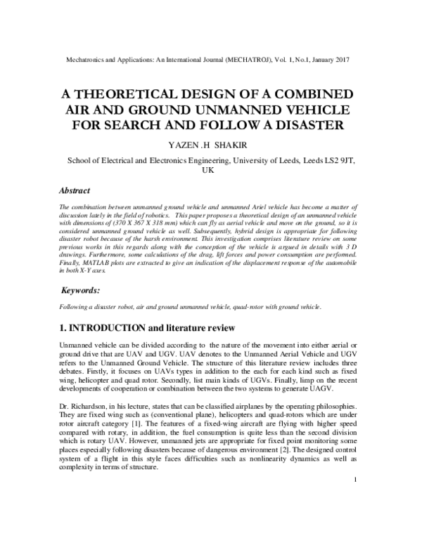Pdf A Theoretical Design Of A Combined Air And Ground Unmanned Vehicle For Search And Follow A 