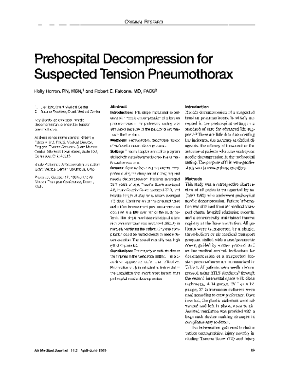 (PDF) Prehospital decompression for suspected tension pneumothorax