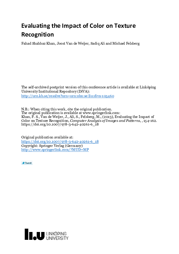 (PDF) Evaluating the Impact of Color on Texture Recognition
