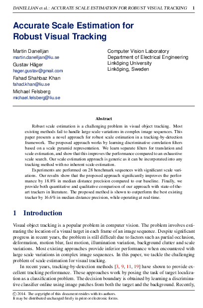 (PDF) Accurate Scale Estimation for Robust Visual Tracking