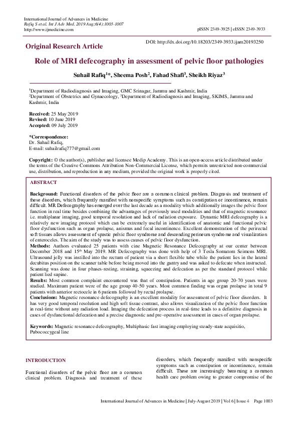 Pdf Role Of Mri Defecography In Assessment Of Pelvic Floor Pathologies