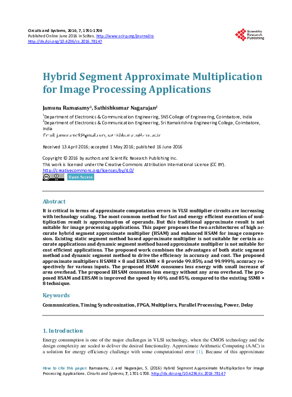 (PDF) Hybrid Segment Approximate Multiplication for Image Processing Applications