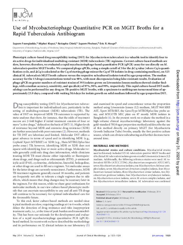 (PDF) Use of Mycobacteriophage Quantitative PCR on MGIT Broths for a ...