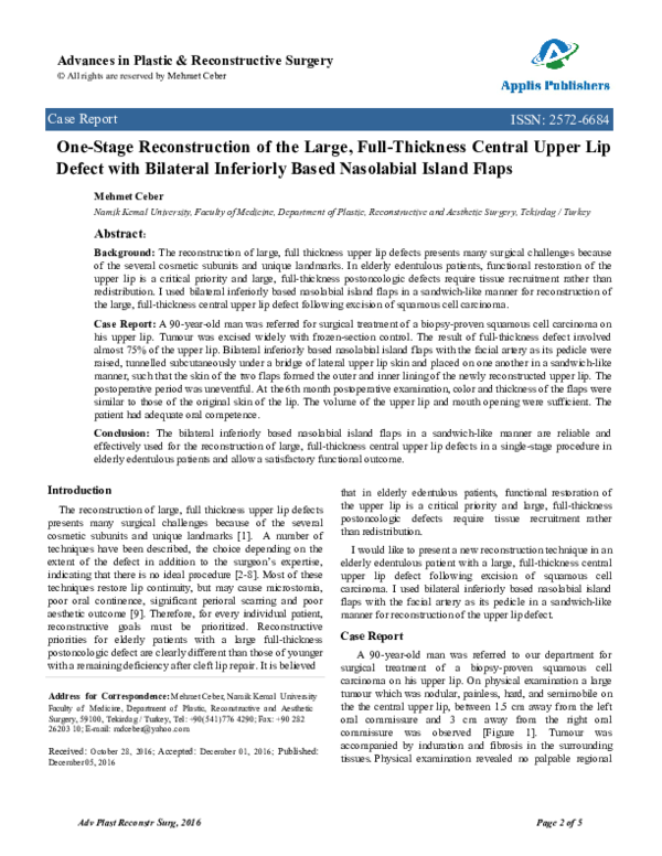 (PDF) One-Stage Reconstruction of the Large, Full-Thickness Central ...
