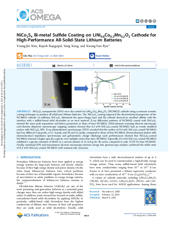 (PDF) NiCo2S4 Bi-metal Sulfide Coating on LiNi0.6Co0.2Mn0.2O2 Cathode for High-Performance All ...
