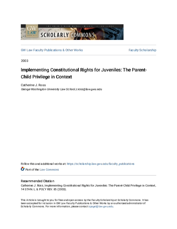 (PDF) Implementing Constitutional Rights for Juveniles: The Parent ...