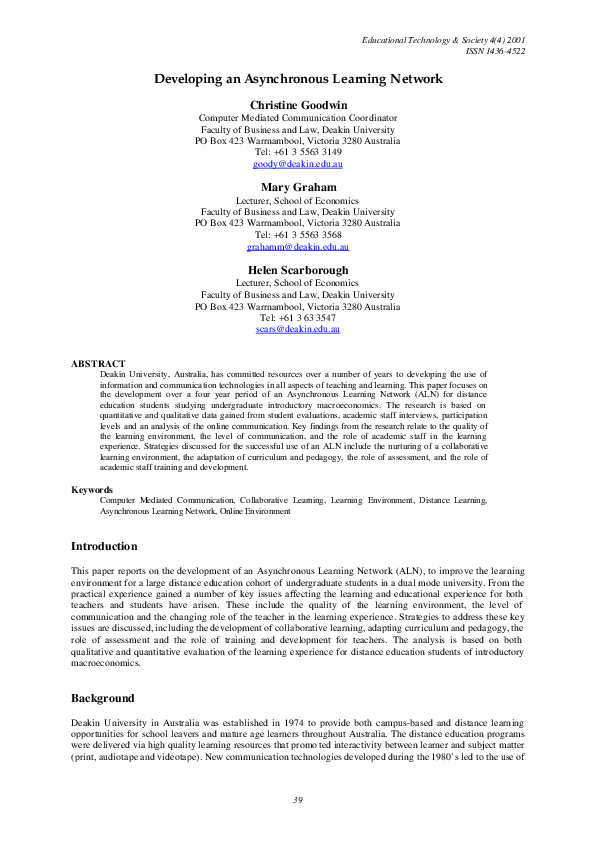 (PDF) Developing an Asynchronous Learning Network