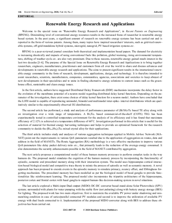 (PDF) Renewable Energy Research and Applications