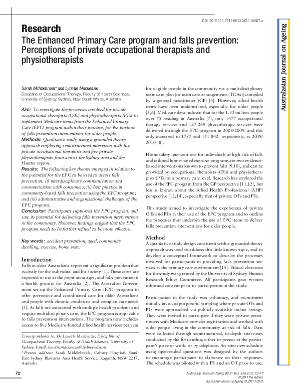 (PDF) The Enhanced Primary Care program and falls prevention ...