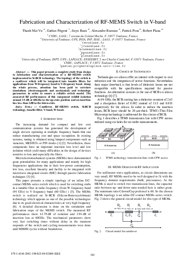 (PDF) Fabrication and characterization of RF-MEMS switch in V-band