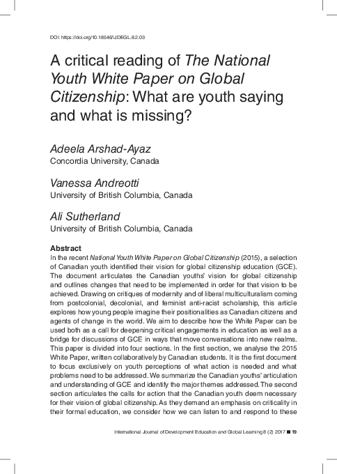 (PDF) A critical reading of The National Youth White Paper on Global ...