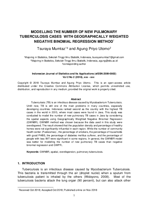 (PDF) Modelling the Number of New Pulmonary Tuberculosis Cases with Geographically Weighted ...