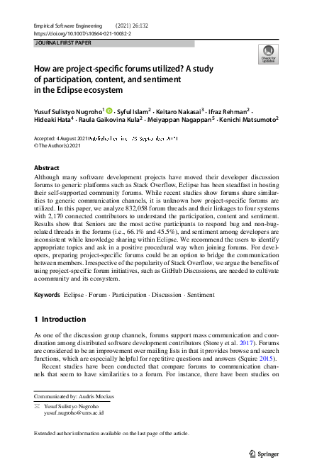 (PDF) How are project-specific forums utilized? A study of ...