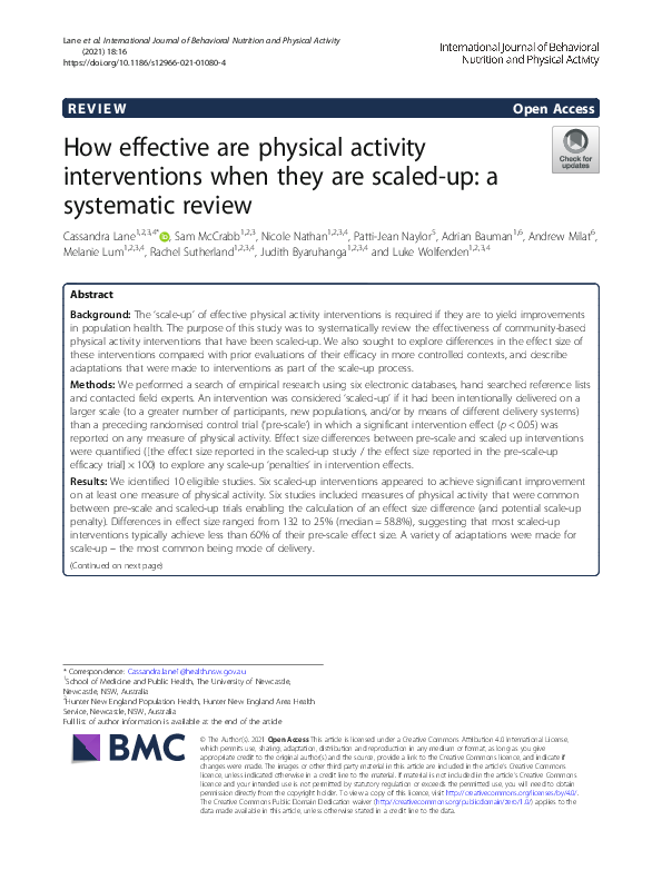 (PDF) How effective are physical activity interventions when they are scaled-up: a systematic review