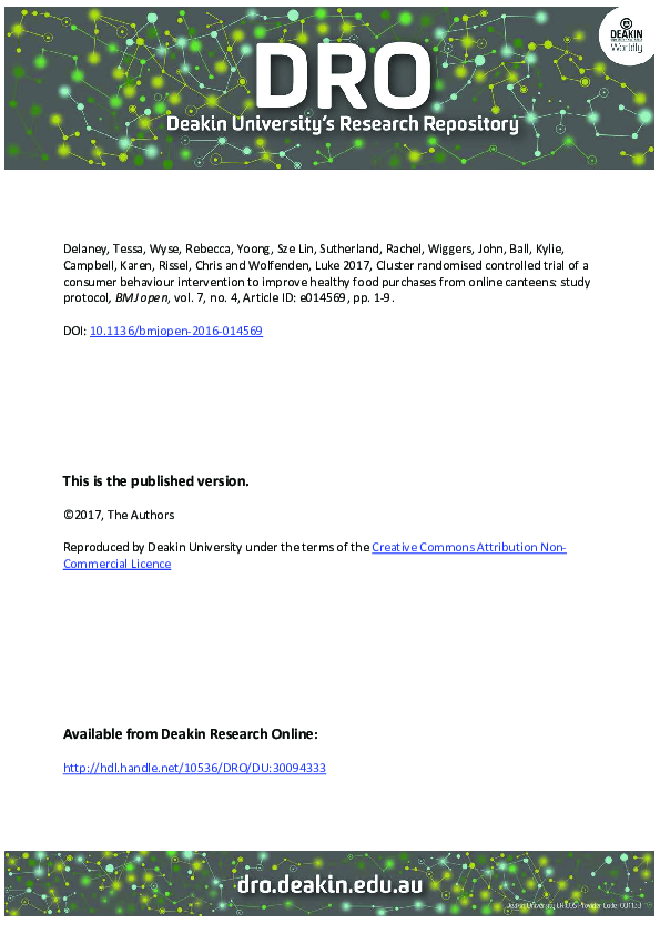 Pdf Cluster Randomised Controlled Trial Of A Consumer Behaviour Intervention To Improve