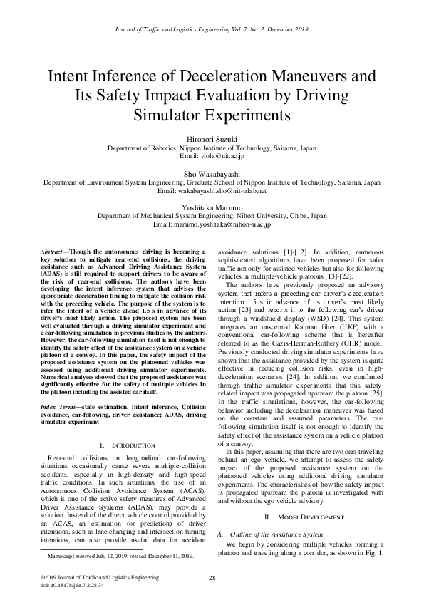 (PDF) Intent Inference of Deceleration Maneuvers and Its Safety Impact Evaluation by Driving ...