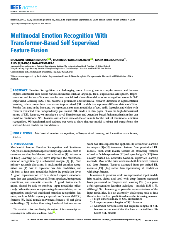 Pdf Multimodal Emotion Recognition With Transformer Based Self Supervised Feature Fusion