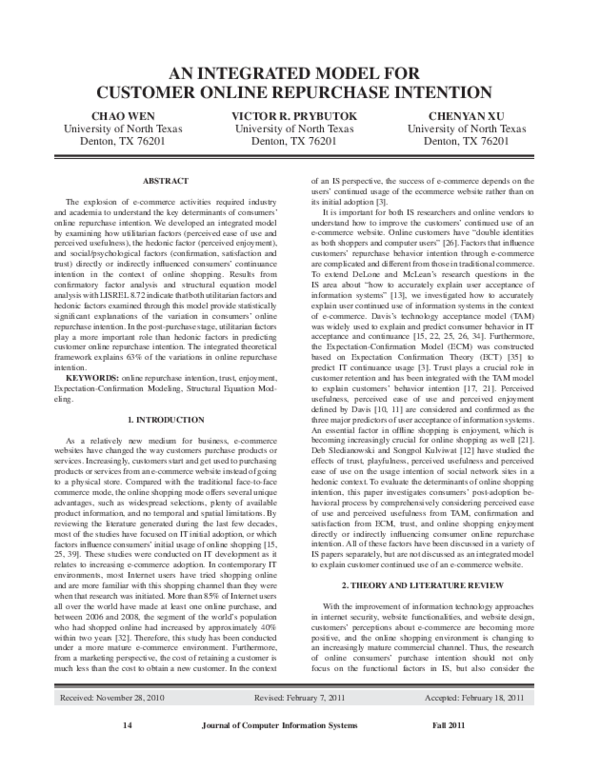 (PDF) An integrated model for customer online repurchase intention