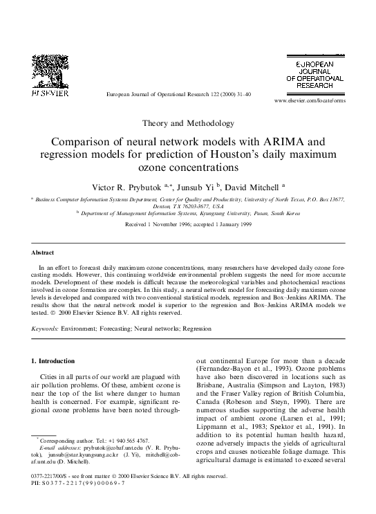 (PDF) Comparison of neural network models with ARIMA and regression models for prediction of ...
