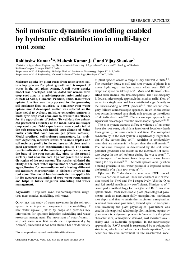 (PDF) Soil moisture dynamics modeling enabled by hydraulic redistribution in multi-layer root zone