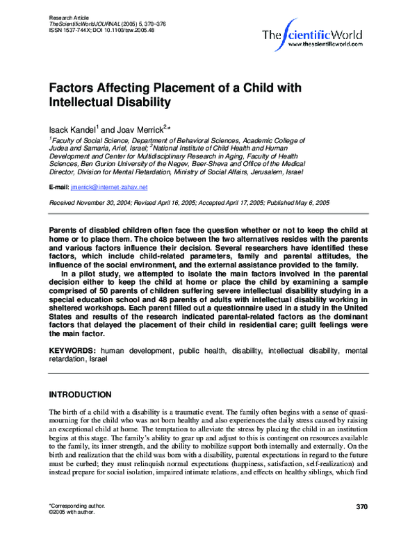 (PDF) Factors Affecting Placement of a Child with Intellectual Disability