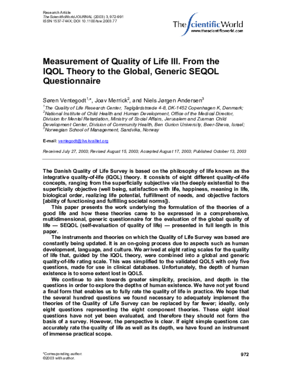 (PDF) Measurement of quality of life III. From the IQOL theory to the ...
