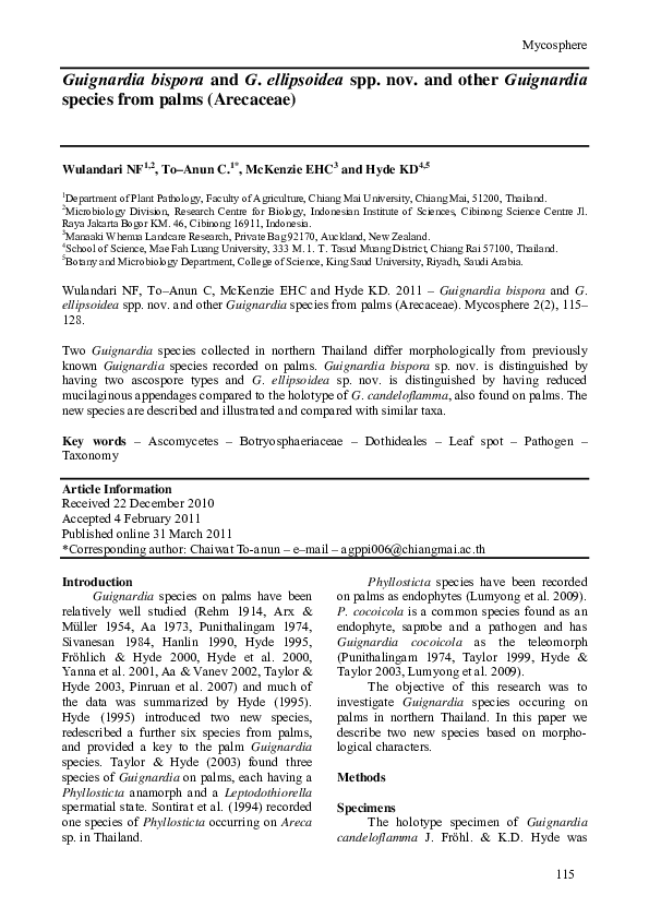 (PDF) Guignardia bispora and G. ellipsoidea spp. nov. and other ...