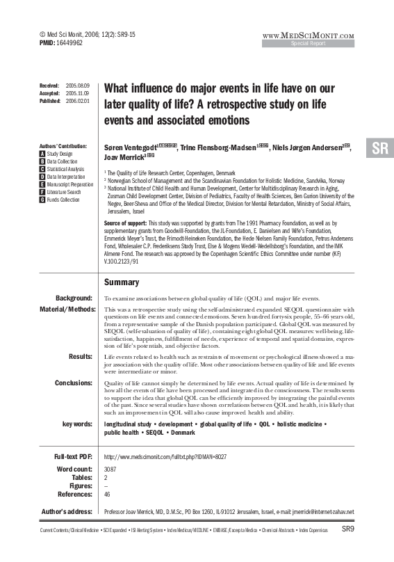 (PDF) What influence do major events in life have on our later quality ...