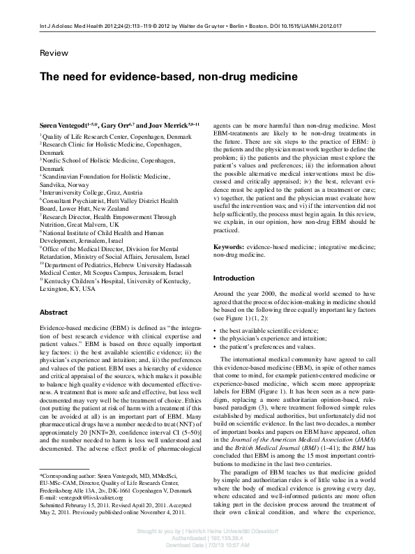 (PDF) The need for evidence-based, non-drug medicine