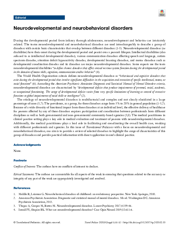 (PDF) Neurodevelopmental and neurobehavioral disorders
